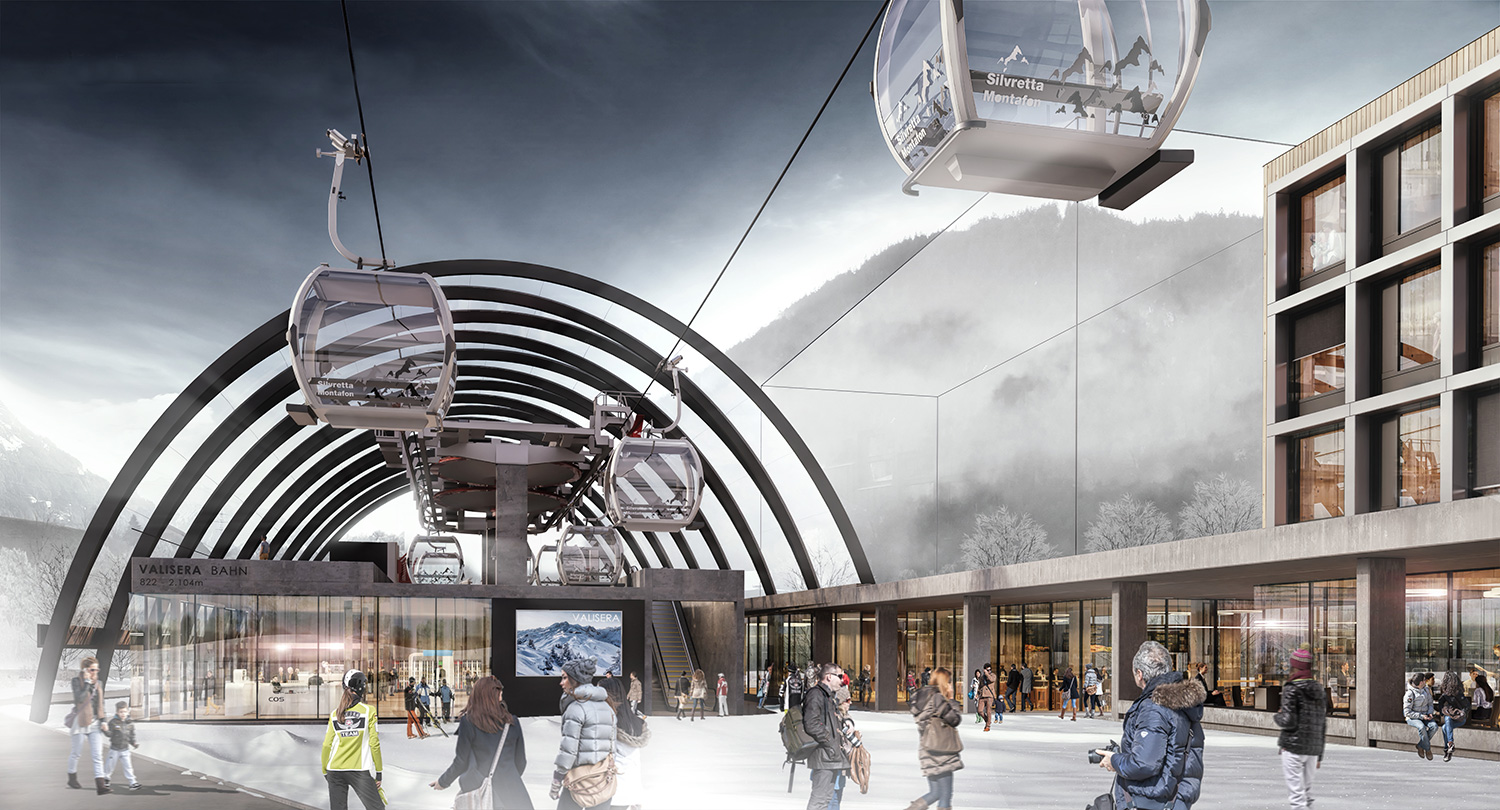 Visualisierung der Talstation der neuen Valiserabahn in St. Gallenkirch ...